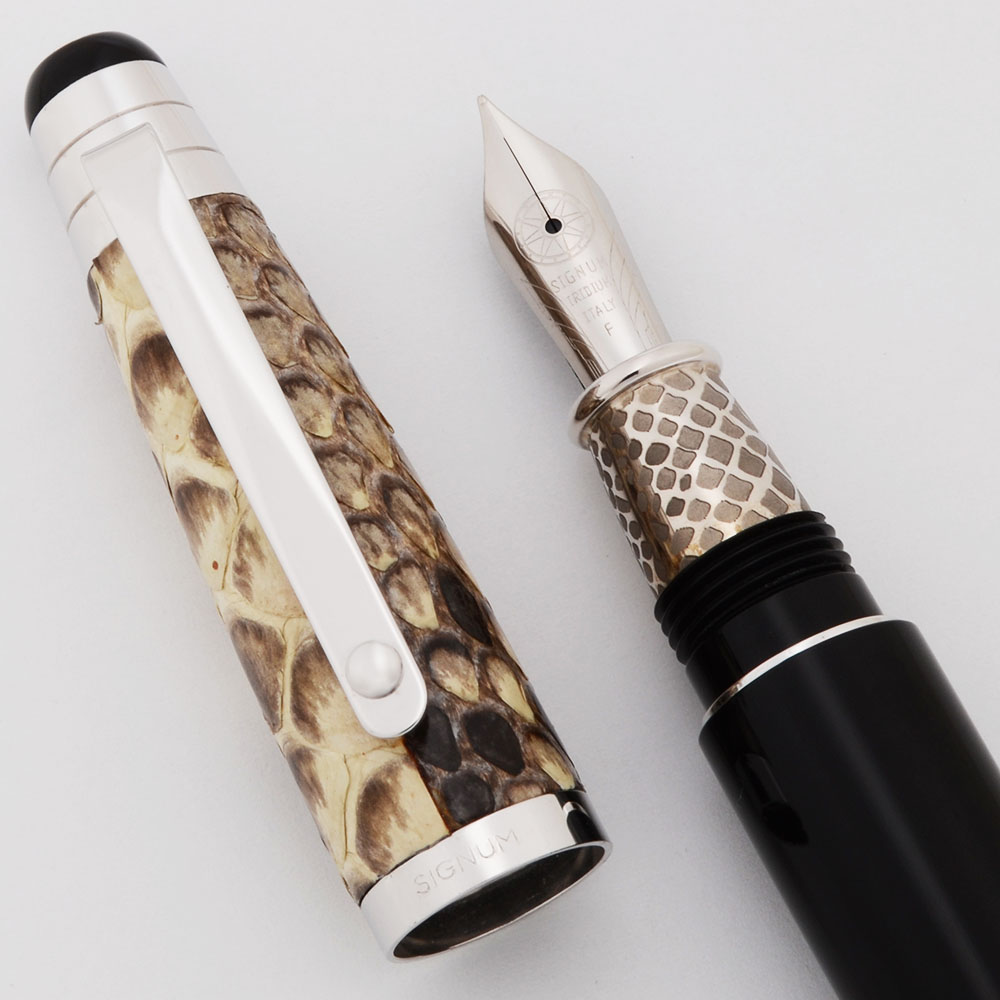 Signum Nova Fountain Pen - White Python & Black, Rhodium Trim, Fine Steel Nib (Near Mint in Box ...